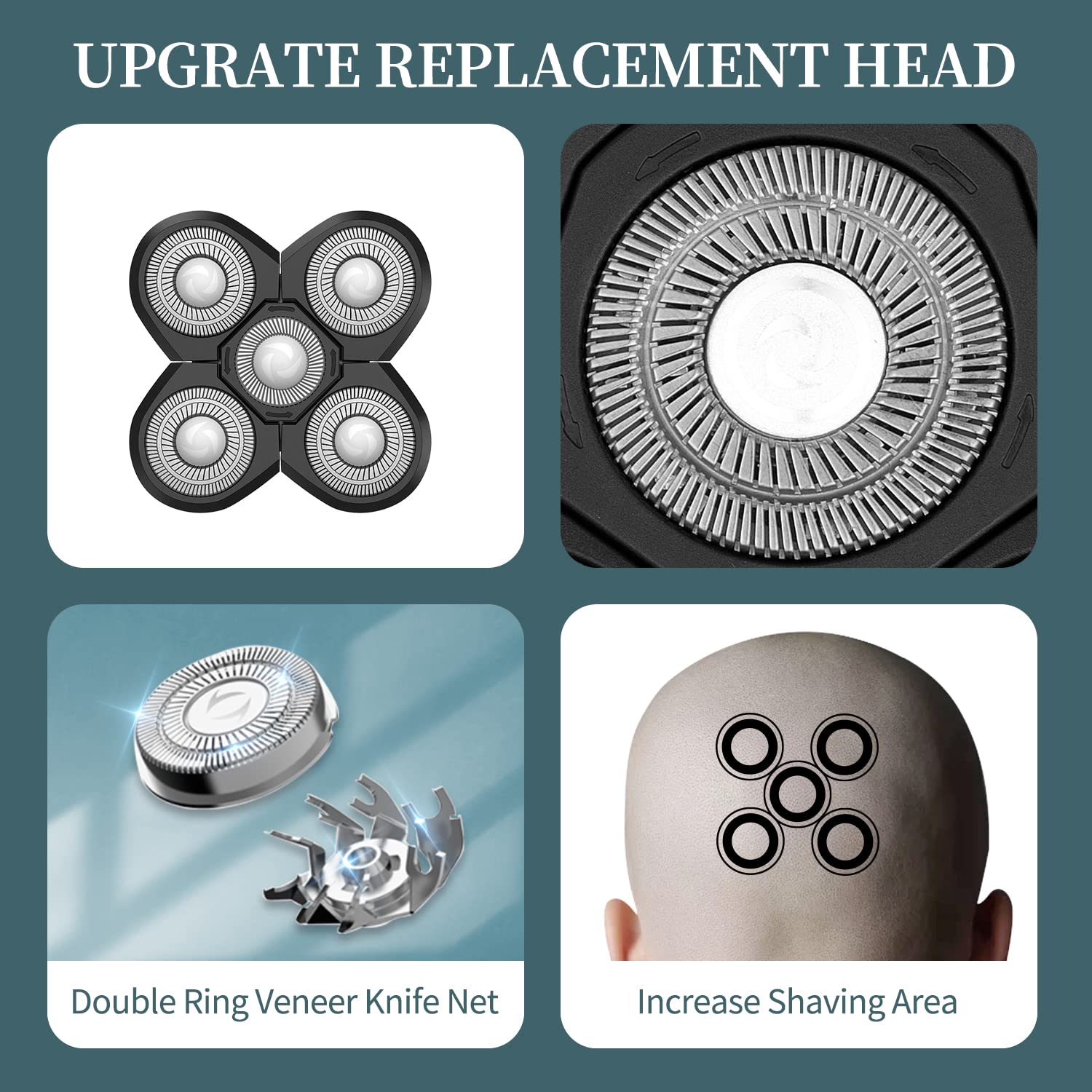 Vsmooth Electric Shaver Replacement Head - Shavers for Bald Men Replaceable Head - Waterproof Blades for Men Replacement Shaving Heads - Wet & Dry Electric Razor Floating Replacement Blade Head