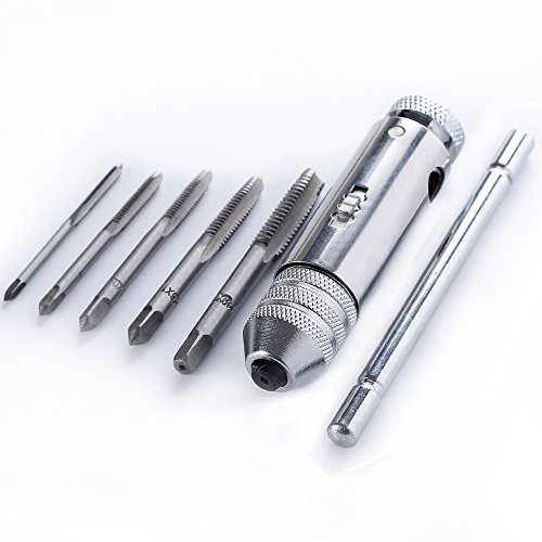 Rocaris Adjustable T-Handle Ratchet Tap Holder Wrench + 5pcs M3-M8 Machine Screw Thread Metric Plug Tap