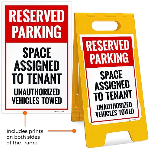 Reserved Parking Space Assigned To Tenant Unauthorized Vehicles Towed Sidewalk Sign Kit, 10x16 Inches, With A Frame Stand, Made in USA by Sigo Signs