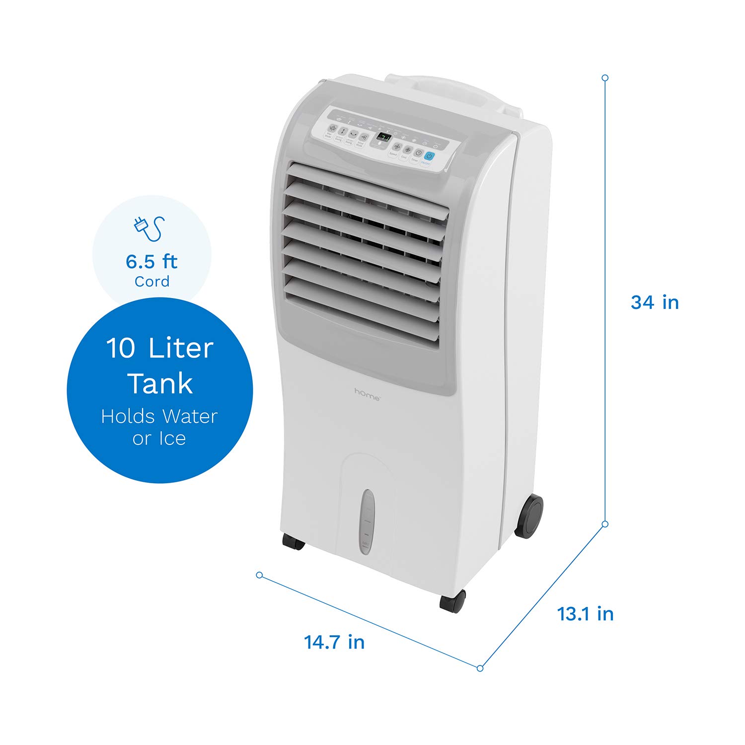hOmeLabs Evaporative Cooler - Cooling Fan with 3 Wind Modes, 3 Speeds, Timer, Humidifier and Auto Shut Off Function - with 10 Liter Ice Water Tank Capacity - Cools Room up to 200 Square Feet