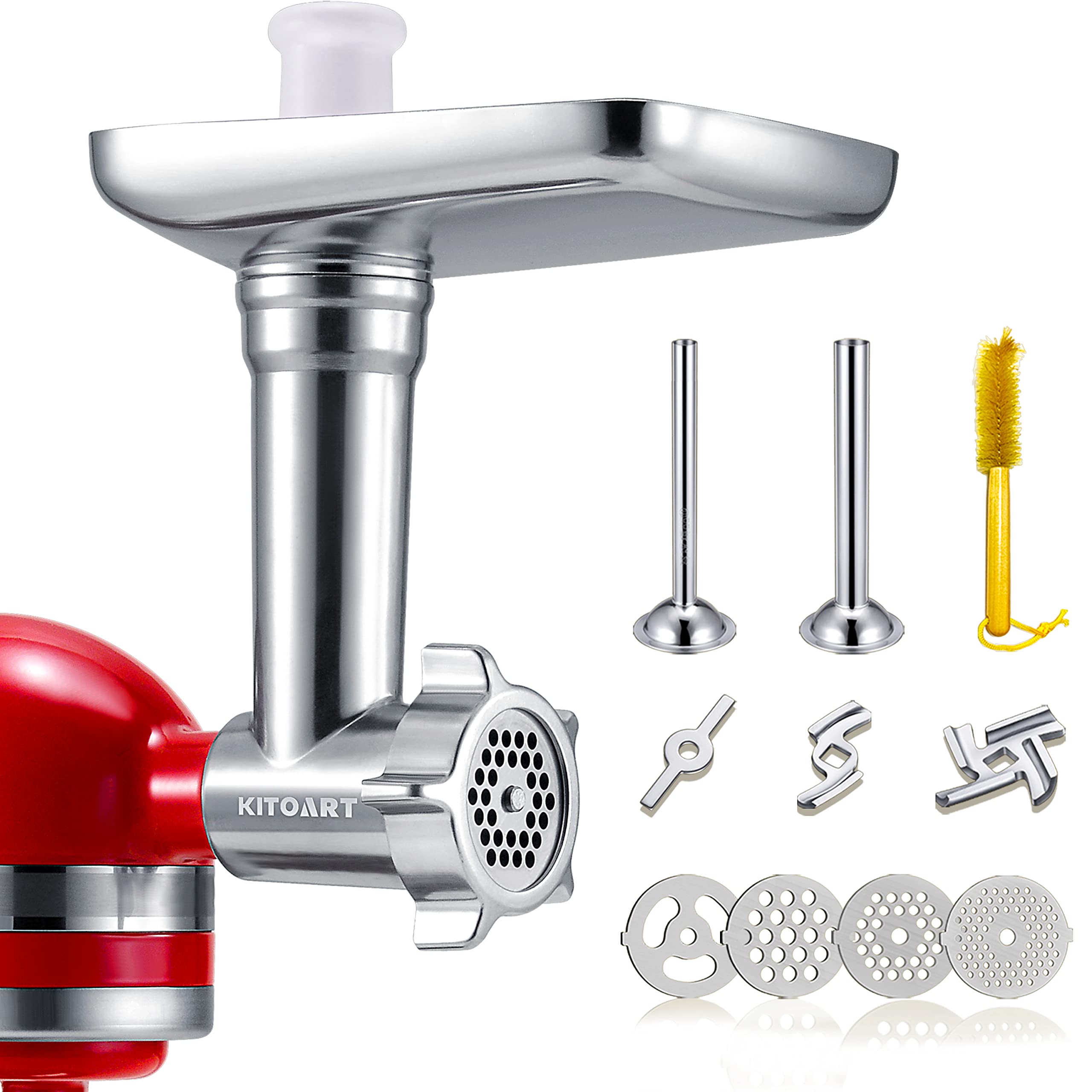 Metal Food Grinder Attachments for KitchenAid Stand Mixers, Meat Grinder, Sausage Stuffer, Durable Perfect Attachment for KitchenAid Mixers, Silver(Machine/Mixer Not Included)