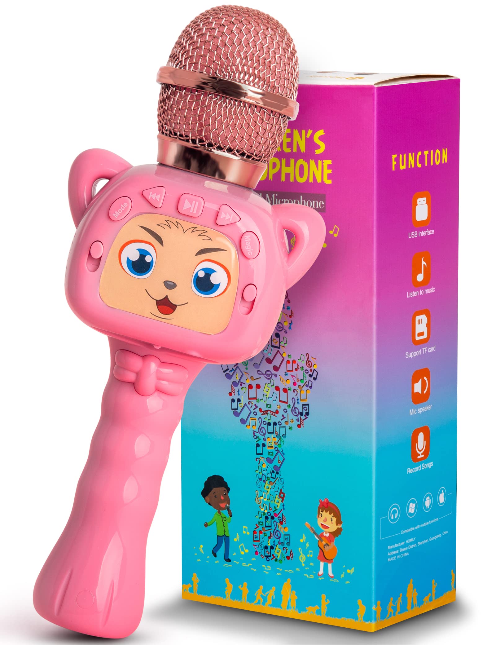 HOMILY Karaoke Wireless Microphone for Kids Magic Sound Function Portable Bluetooth Microphone Handheld Microphone Speaker Gifts for 5 Year Old Girls