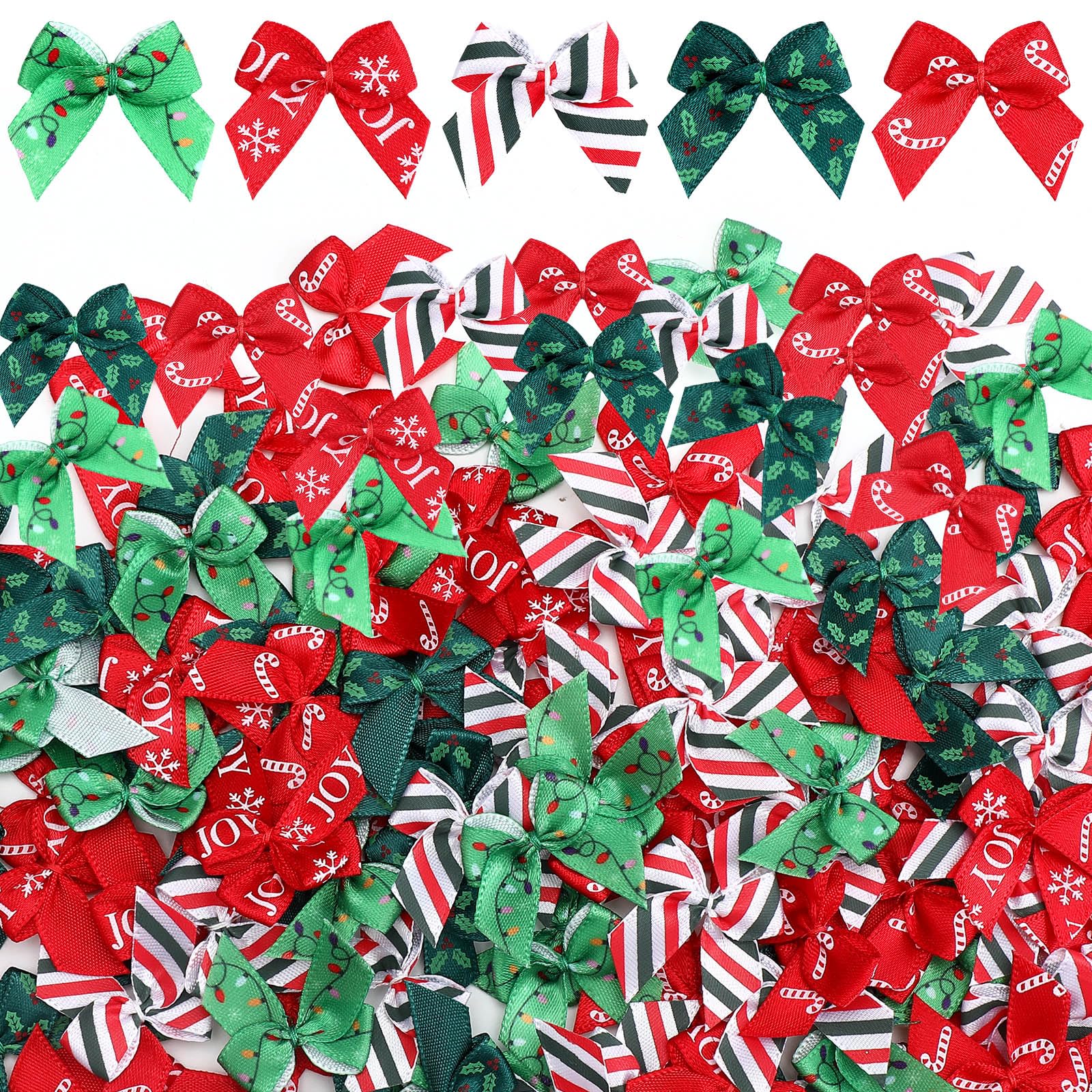Syhood 150 Pcs Christmas Mini Bow Tiny Twist Tie Bow Handmade Craft Ribbon Bow Hair Small Bow Holiday Bow Craft Supply for DIY Sewing Party Decor (Red and Green,Patterned)