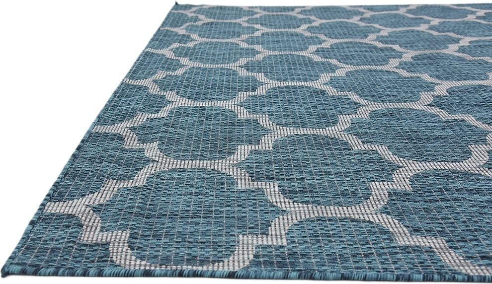 Unique Loom Outdoor Trellis Collection Area Rug (6' 1" x 9' Rectangle, Teal/ Gray)