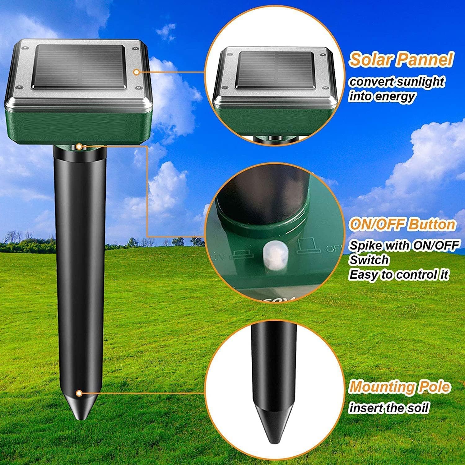 outtkitywi Pack of 8 Solar Mole Repellent Sonic Gopher Repellent Vole Chaser Mole Deterrent Sonic Spikes Rodent Repellent Ultrasonic Pest Control Outdoor Keep Moles Out of Yard Lawn