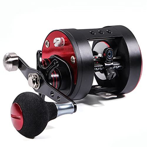 Sougayilang Round Baitcasting Reel with Star Drag Reinforced Graphite Body, Baitcaster Reel for Catfish and Salmon, Inshore Conventional Reel-Right Handle