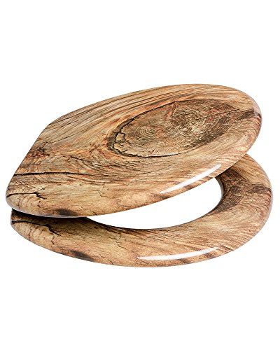 Sanilo ROUND, Silent Slow Close, Molded Wood, Adjustable Toilet Seat, Rustic