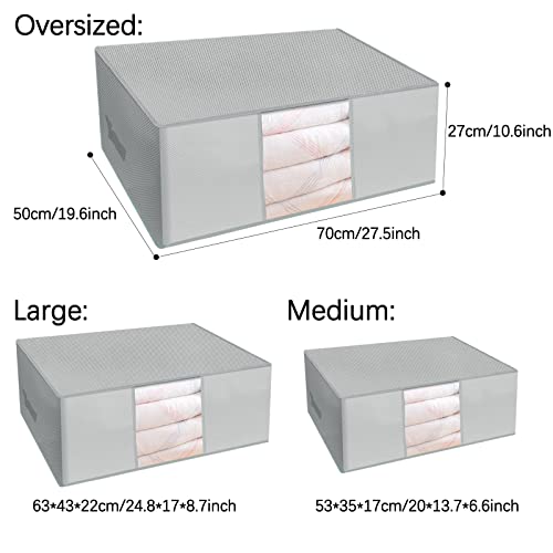 ZenTiky 3 Packs Large Clothes Storage Bag, Double Zipper Clothes Organizer with Clear Window for Store Quilt, Blanket, Pillow, Bed Sheet, Jacket (XL + L + M)