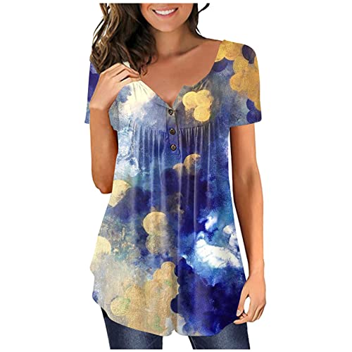 Womens Henley V Neck Casual Blouse, V Neck Short Sleeve Button Up Blouse Women's Tops Henley Hide Belly Tops Long Sleeve Flowy Swing Shirts