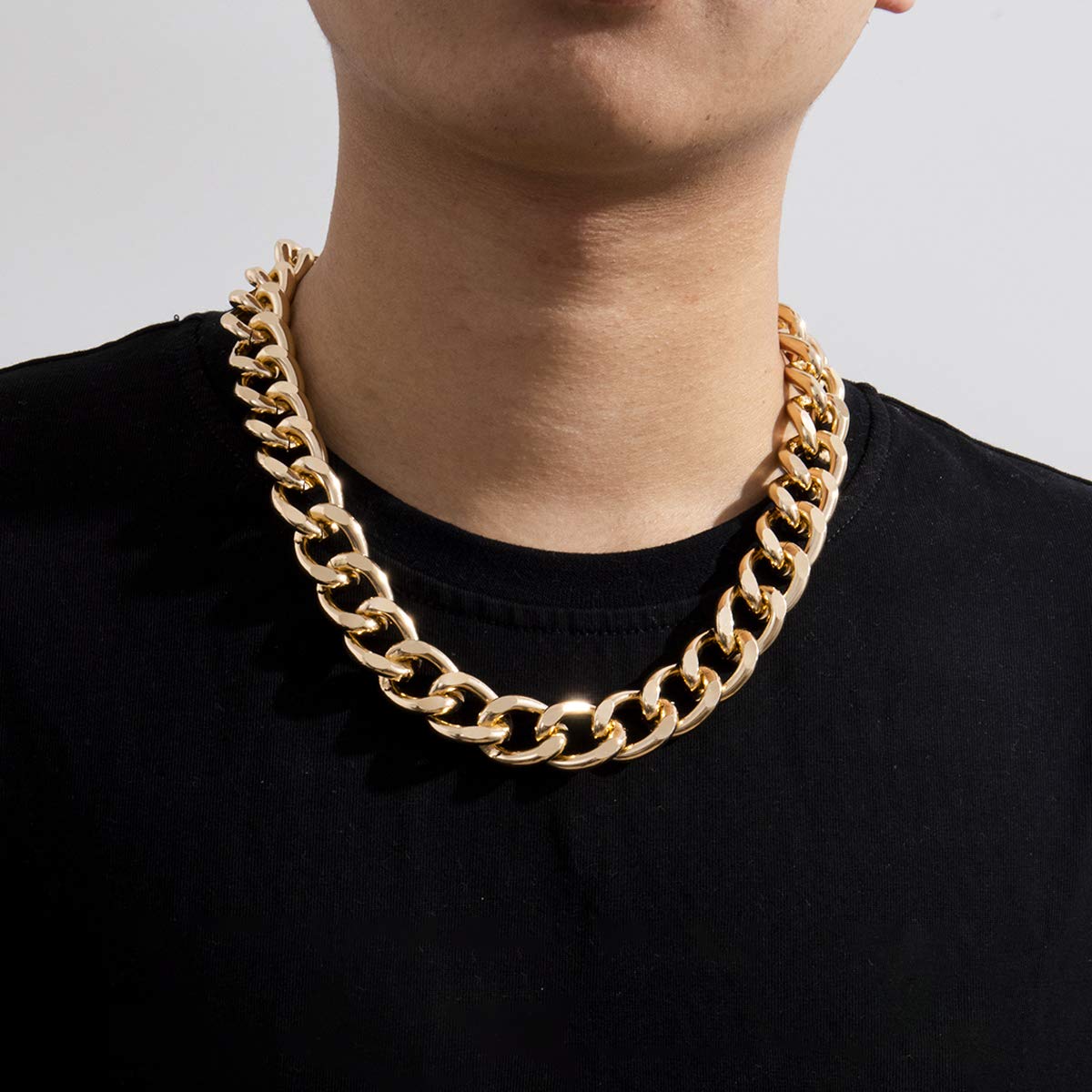 Ingemark Cuban Chunky Link Chain Choker Unisex Punk Style Thick Wide Necklace Jewelry (S3 Golden)