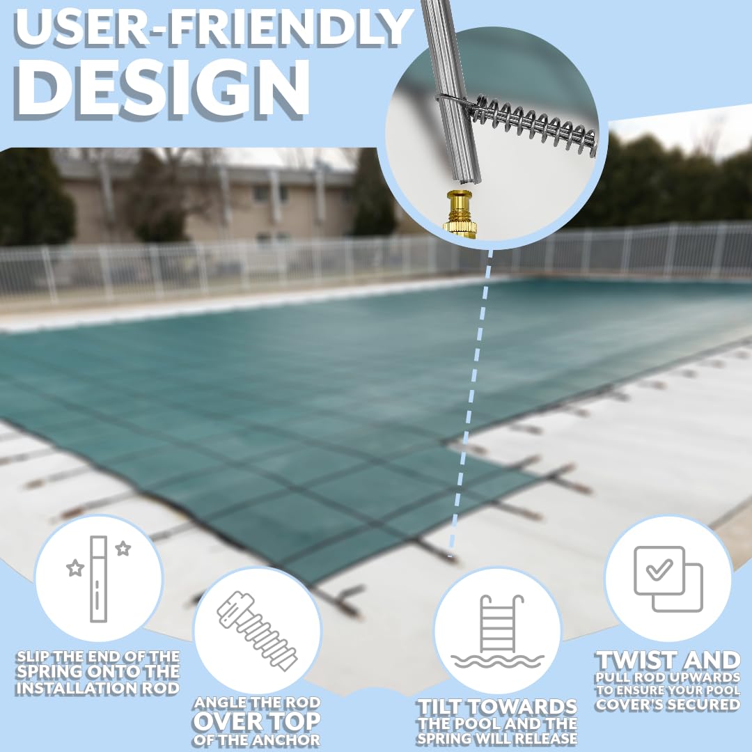 Poolzilla 24" Stainless Steel Installation Rod for Brass Anchors, Easily Install and Remove Spring for Pool Opening and Closing
