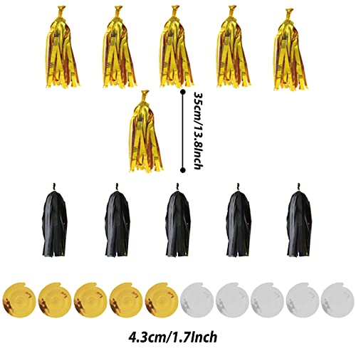 ZERODECO Party Decorations, 41 Pcs Black and Gold Papar Fans Pompoms Garlands String Tissue Paper Tassel for Graduation Congrats Grad New Years Wedding Birthday Party