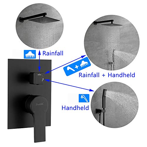 SHAMANDA Luxury Shower Set, Bathroom Single Handle Shower Faucet with Trim Valve Body Hand Shower Complete Kit, Premium Matte Black Rainfall Shower System, L70001-7