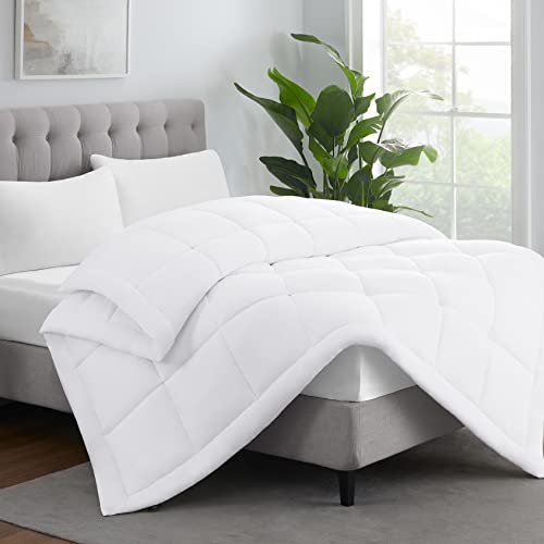 Serta ComfortSure Down Alternative Comforter, Soft Box Stitched Duvet Insert, Quilted Queen Comforter with 4 Corner Tabs, All Season Bedding, White