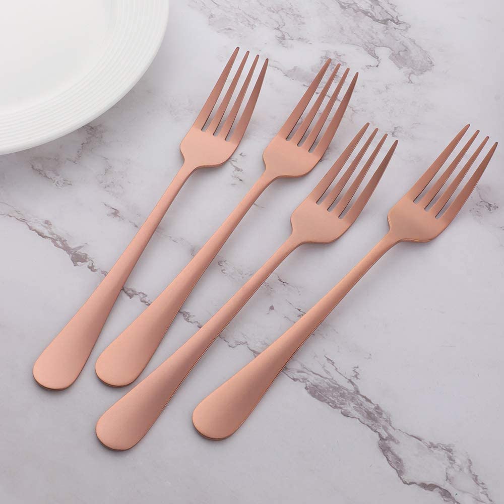 MINGYU Dinner Forks Stainless Steel Set of 12 - Rose Gold 8 Inches Food Grade Titanium Fork Silverware Set Salad Forks Flatware Sets Dishwasher Safe for Home Kitchen Restaurant