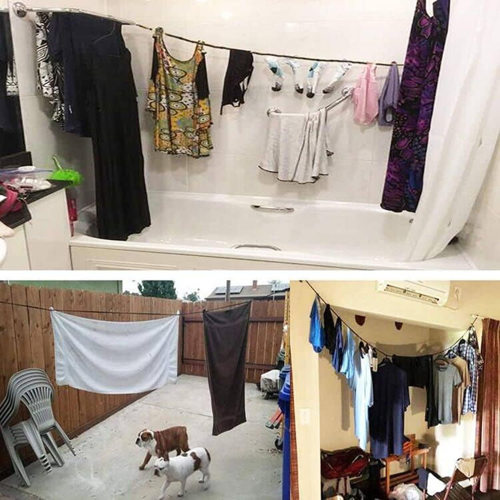 Retractable Portable Clothesline for Travel,Tri-Braided Clothing line with Strong Suction Cups and Metal Hooks, for Indoor Laundry Drying line,Outdoor Camping Accessories, Without Clothes Clips