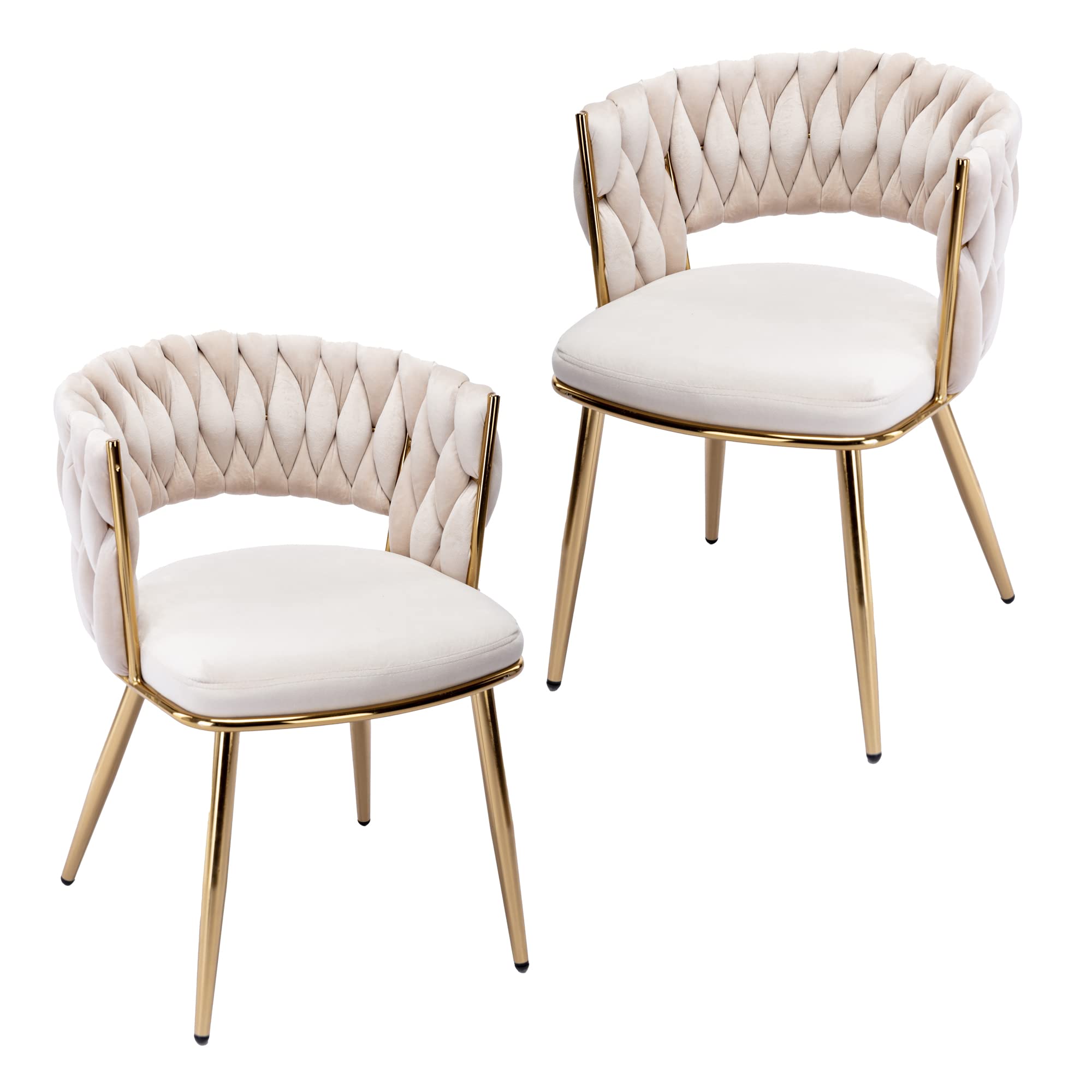 GOOLON Woven Dining Chairs Set of 2, Velvet Upholstered Dining Room Chairs, Tufted Chairs with Tall Round Comfy Backrest Comfortable Armrest Golden Sturdy Metal Legs for Kitchen Black