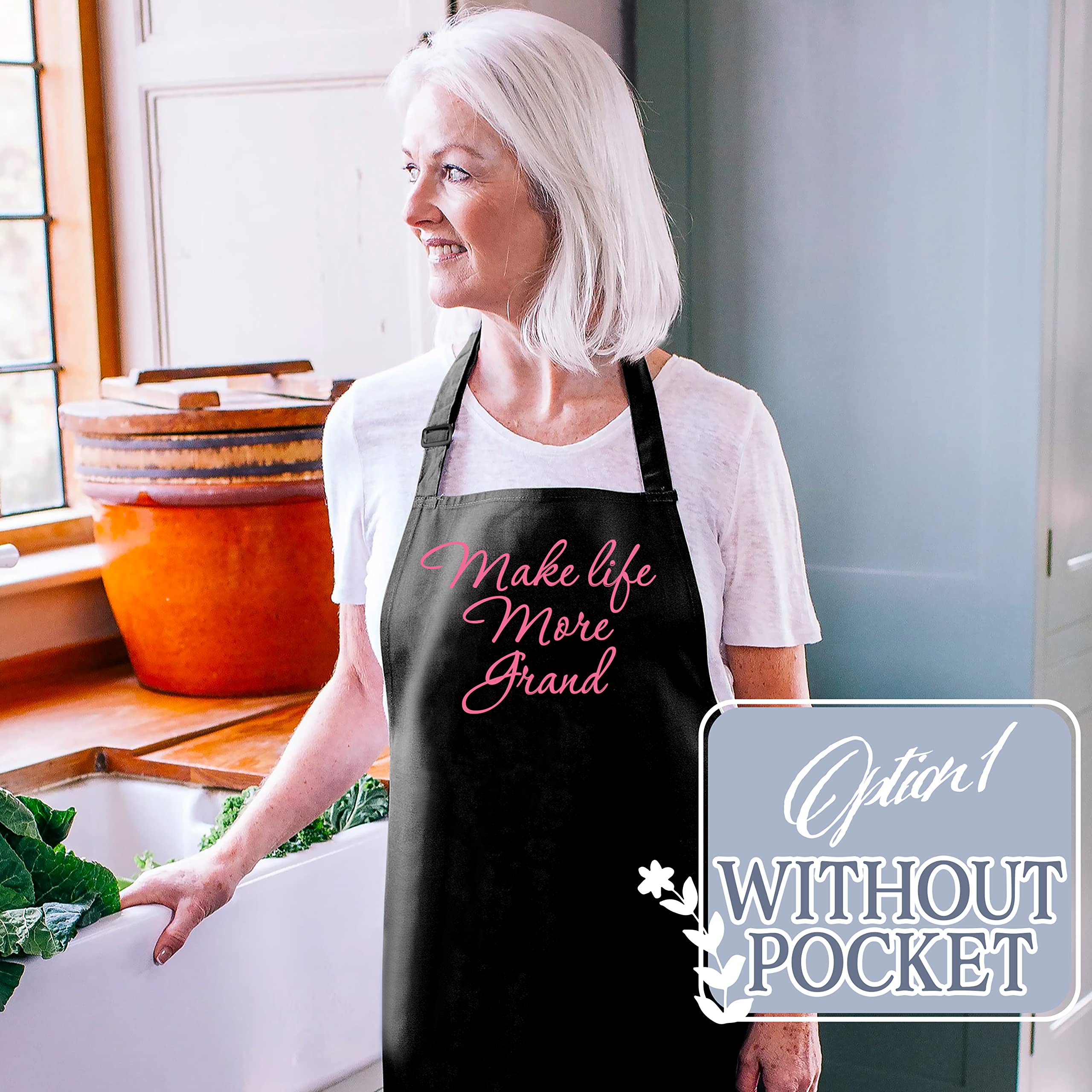 LALALA GIFT LAND Customized Kitchen Chef Apron w/Pockets - Black - White Option - 9 Font - 18 Font Color - Personalized Bbq Chef Apron (Black)