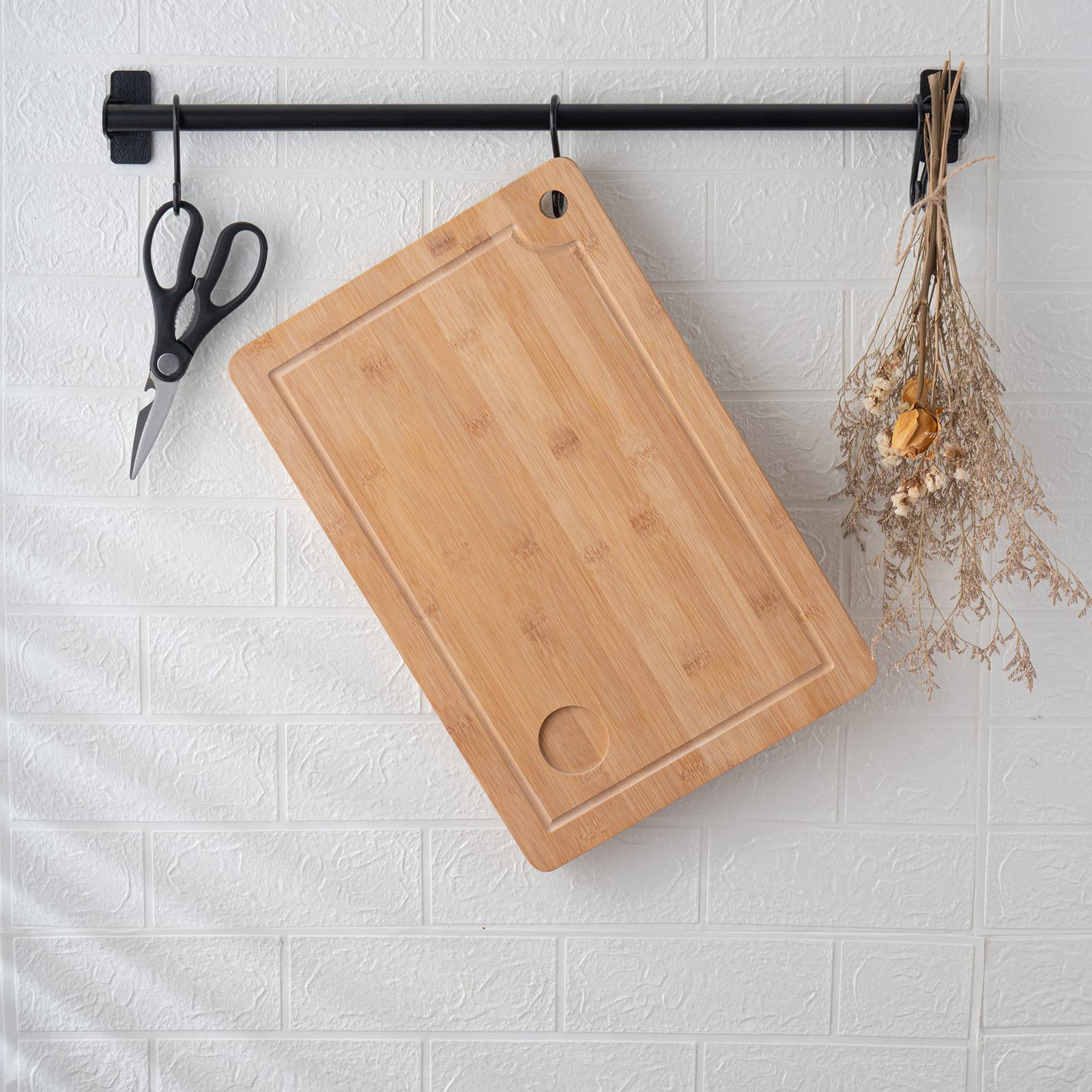 Large Bamboo Cutting Board Cheese Board Cheese Tray with Juice Groove & Round Groove, Chopping Board Charcuterie Board Christmas