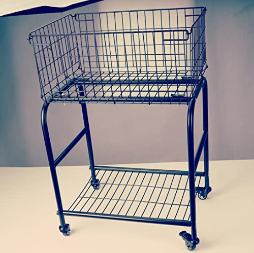 Rolling laundry cart, laundry basket, easy storage cart, easy moved laundry basket, laundry cart with wheels ,2 wheels with breaker.Metal basket,Black (black)