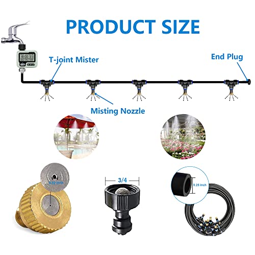 Misting Cooling System,Outside Water Misters for Outdoor Patio,80Ft(24M),Backyard Mist Hose Kits with Sprinkler Timer Yard,Lawn,Garden,Greenhouse,Fan,Umbrella,Canopy,Pool,Porch,BBQ Party Accessorie
