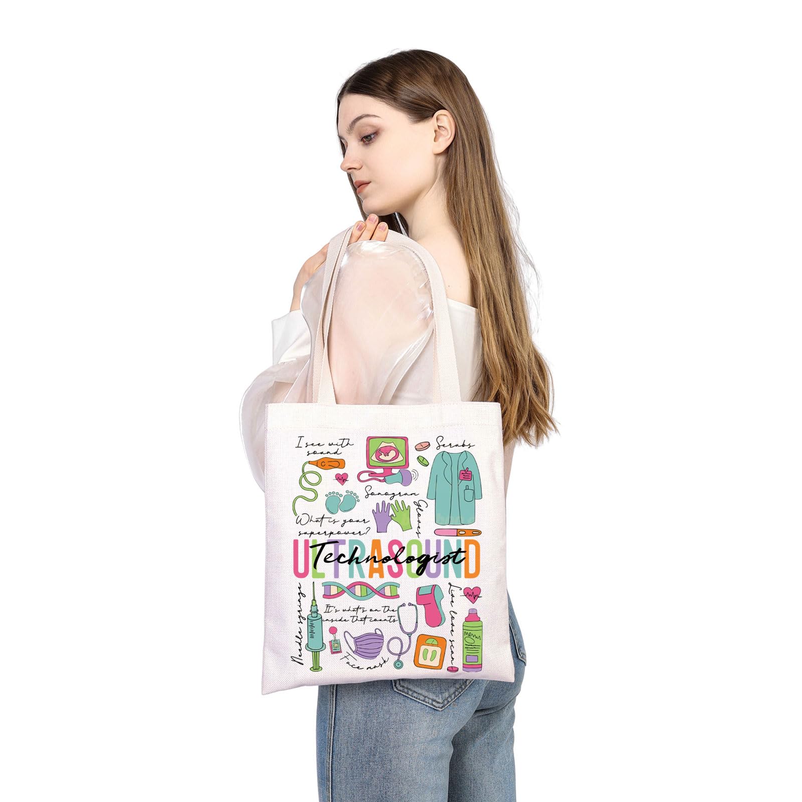 WSNANG Ultrasound Technologist Tote Bag Ultrasound Tech Gift RDMS Grad Reusable Grocery Bag Ultrasound Tech Graduation Gift (Ultrasound TB)