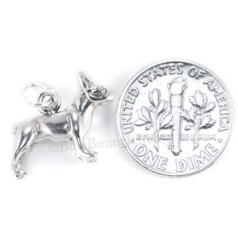 New Boston Terrier Dog Charm Pendant Solid 925 Sterling Silver 3D BLU0793BUNN