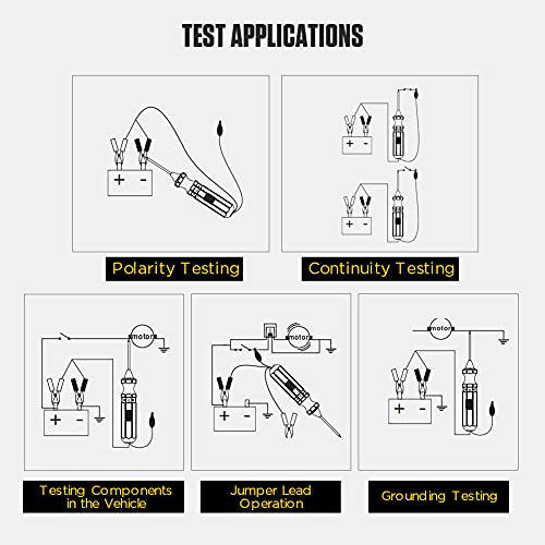 Power Circuit Probe Tester Polarity Identify Electrical Tester 6V-24V DC Short&Open Circuit Tester Automotive with 13FT Long Test Lead,LED Test Light,Buzzer,High-sensitive Test Pen,Overload Protection