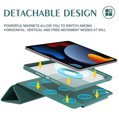 OYEEICE Hybrid Case for iPad 10.2 inch 9th / 8th / 7th Generation(2021/2020/2019), Magnetic Detachable Rotatable Cover with PU Leather, Hard Back Shell, Auto Sleep/Wake, Support Pencil 2, Teal