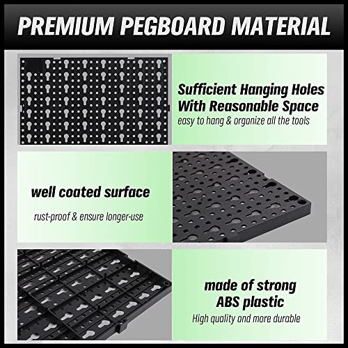 SWANLAKE 8PCS Black Plastic Pegboard Panels, 152"Wide Garage Tool Pegboard