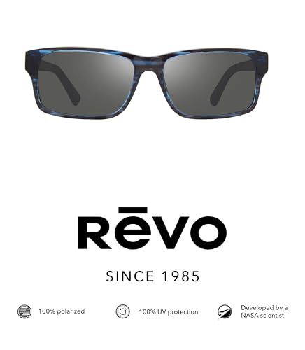 Revo Sunglasses Finley: Polarized Lens Filters UV, Eco-Friendly Rectangle Frame, Blue Horn Frame with Graphite Lens