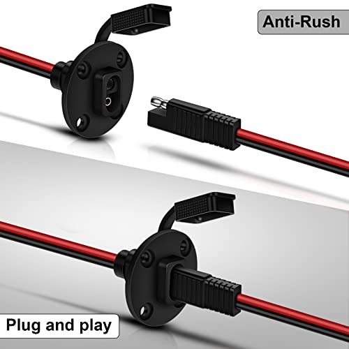 SAE Cable - iGreely 2Pack Solar Weatherproof SAE Socket Sidewall Port, SAE Quick Connect Solar Panel Mount for Motorcycle Generator Battery Charger and More 1Ft/30cm