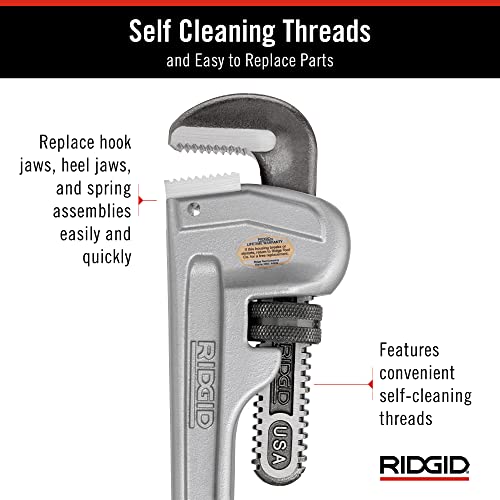 RIDGID 31095 Model 814 Aluminum Straight 14" Plumbing Pipe Wrench, Silver, Made in the USA