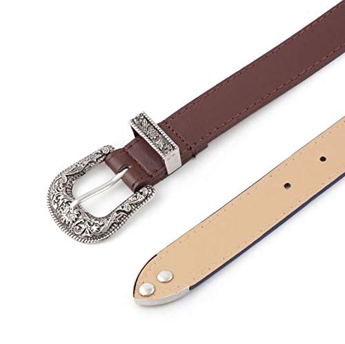 INOGIH Western-Leather-Belts-Women Vintage Waist-Belts with Hollow Out Flower Buckle