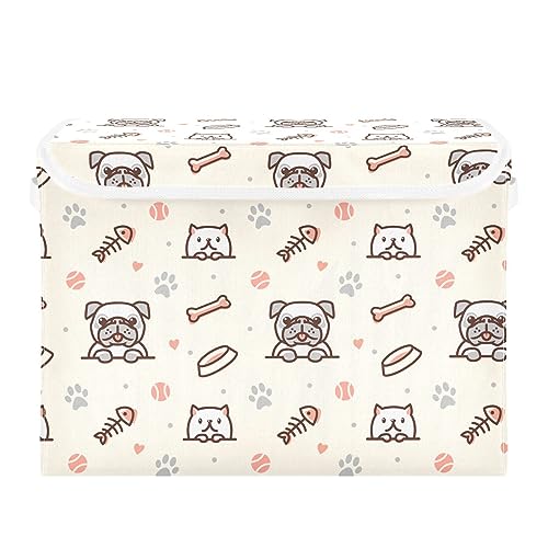 Krafig Foldable Storage Box Large Cube Organizer Bins Retro Cute Dogs Containers Baskets with Lids Handles for Closet Organization, Shelves, Clothes, Toys