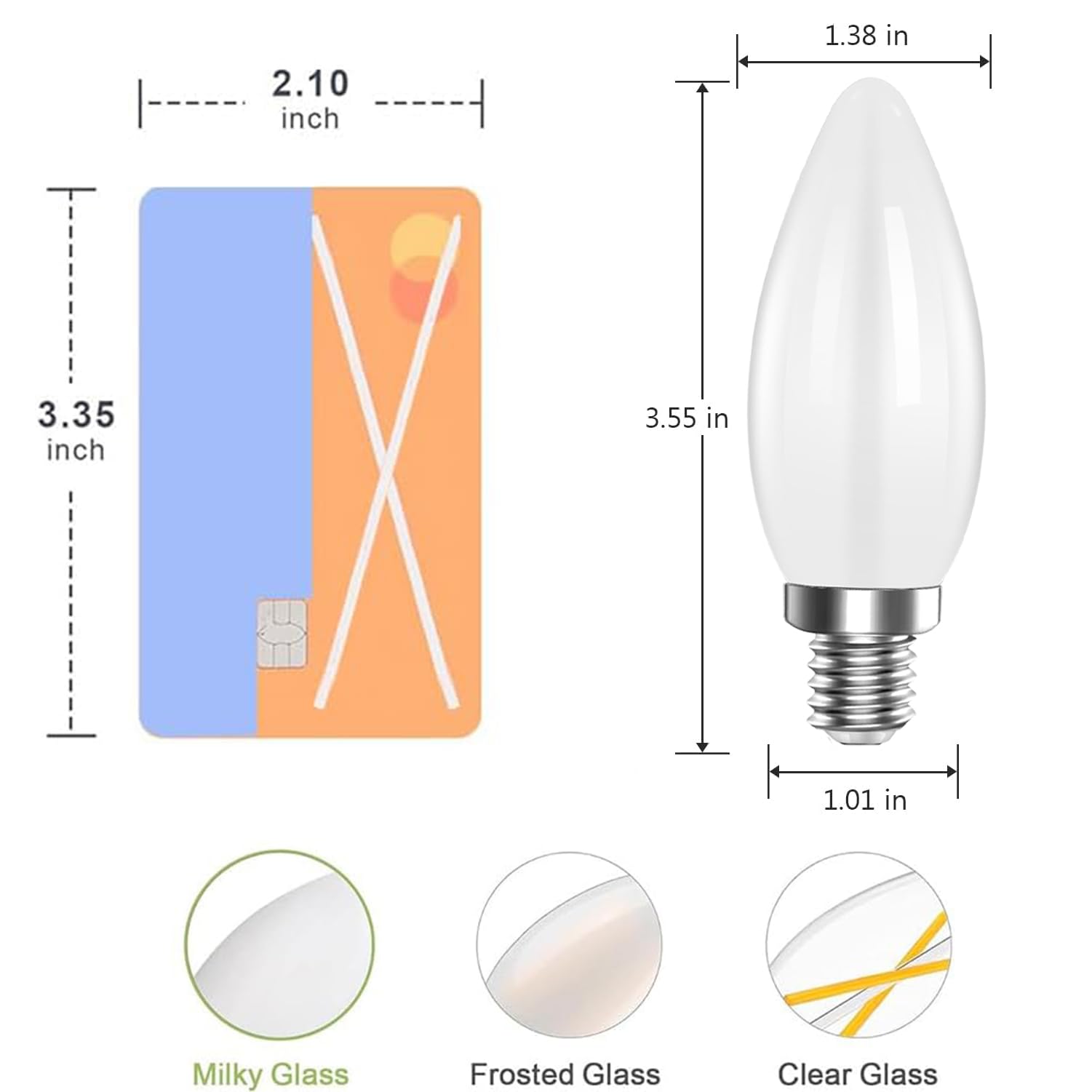 Wuluretoos 8 Pack 4W 120V LED Candelabra Base B10 CTC Clear Decorative Light Bulbs,Transparent Candle Light Bulbs for Chandeliers, Ceiling Fan Lights, Pendants, Fireplace