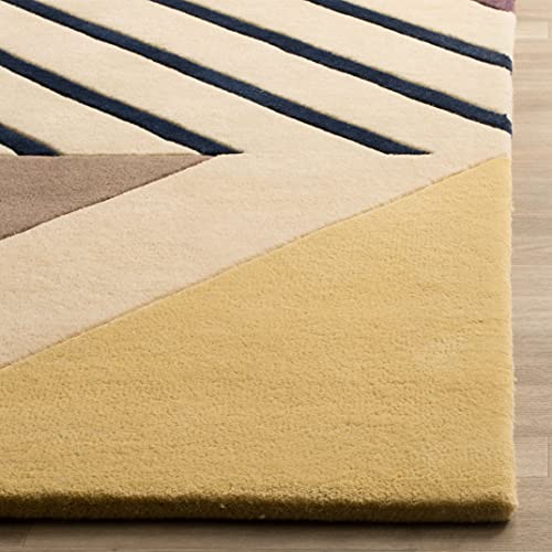 SAFAVIEH Fifth Avenue Collection 2' 3" x 7' Ivory/Multi FTV120A Handmade Mid-Century Modern Wool Entryway Foyer Living Room Bedroom Runner Rug