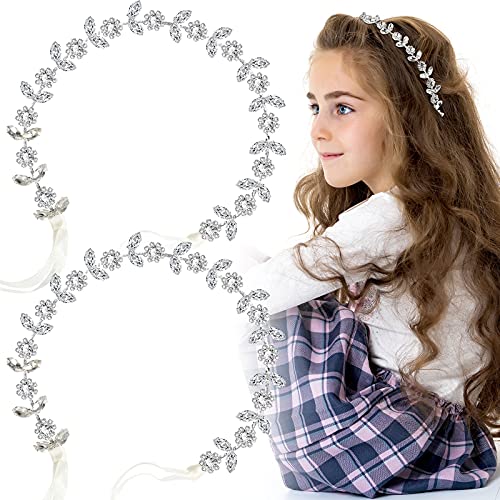 Jutom 2 Pieces Silver Flower Girl Headbands, Bridal Headband, Crystal Girl Headpieces, Princess Headbands, Rhinestone Headpieces, Hair Accessories for Women, Costume Party, Halloween Gifts