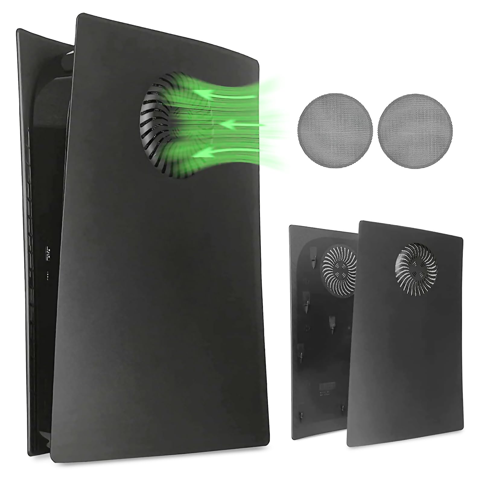 New for PS5 Faceplate Cover Plates with Cooling Window Black Replacement, Compatible with for PlayStation 5 Disc Edition Consoles, DIY Frosted Face Plate Protective Shell + Dust-proof Mesh