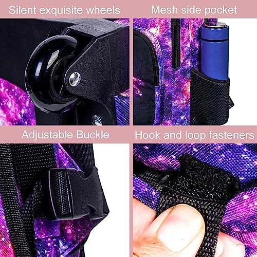 UFNDC 3PCS Rolling Backpack for Women, Adults Unicorn Backpacks with Wheels for Girls,Travel Roller Wheeled Bookbag