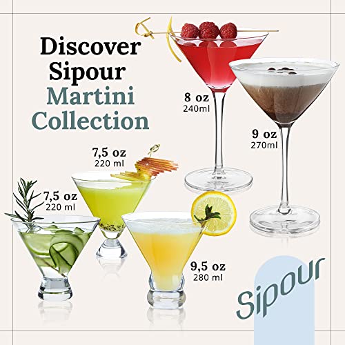 Martini Glasses Set of 4 β Hand Blown Crystal Martini Glasses with Stem β 8oz Elegant Cocktail Glasses for Hosting Parties β Give a Fancy Martini Set Gift