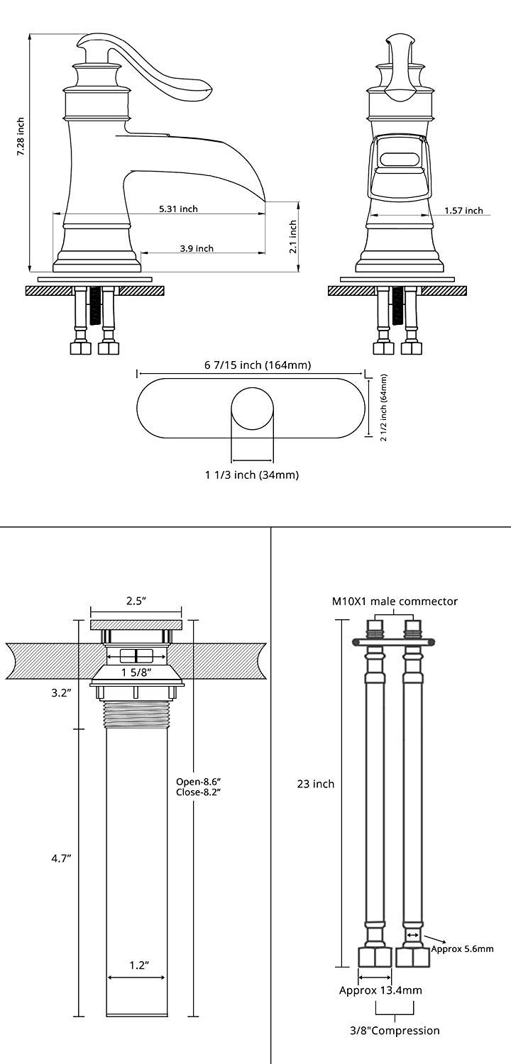 Homevacious Bathroom Faucet Waterfall Single Handle Chrome and Gold Vanity with Pop Up Drain with Overflow One Hole Lever Bath Sink Basin Restroom Mixer Tap Commercial Supply Line Lead-Free