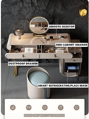 ZGNBSD Luxury Vanity - Makeup Table Vanity Table with Beauty Refrigerator, Vanity Set, Includes Makeup Mirror and Chair, Bedroom Vanity, for Her