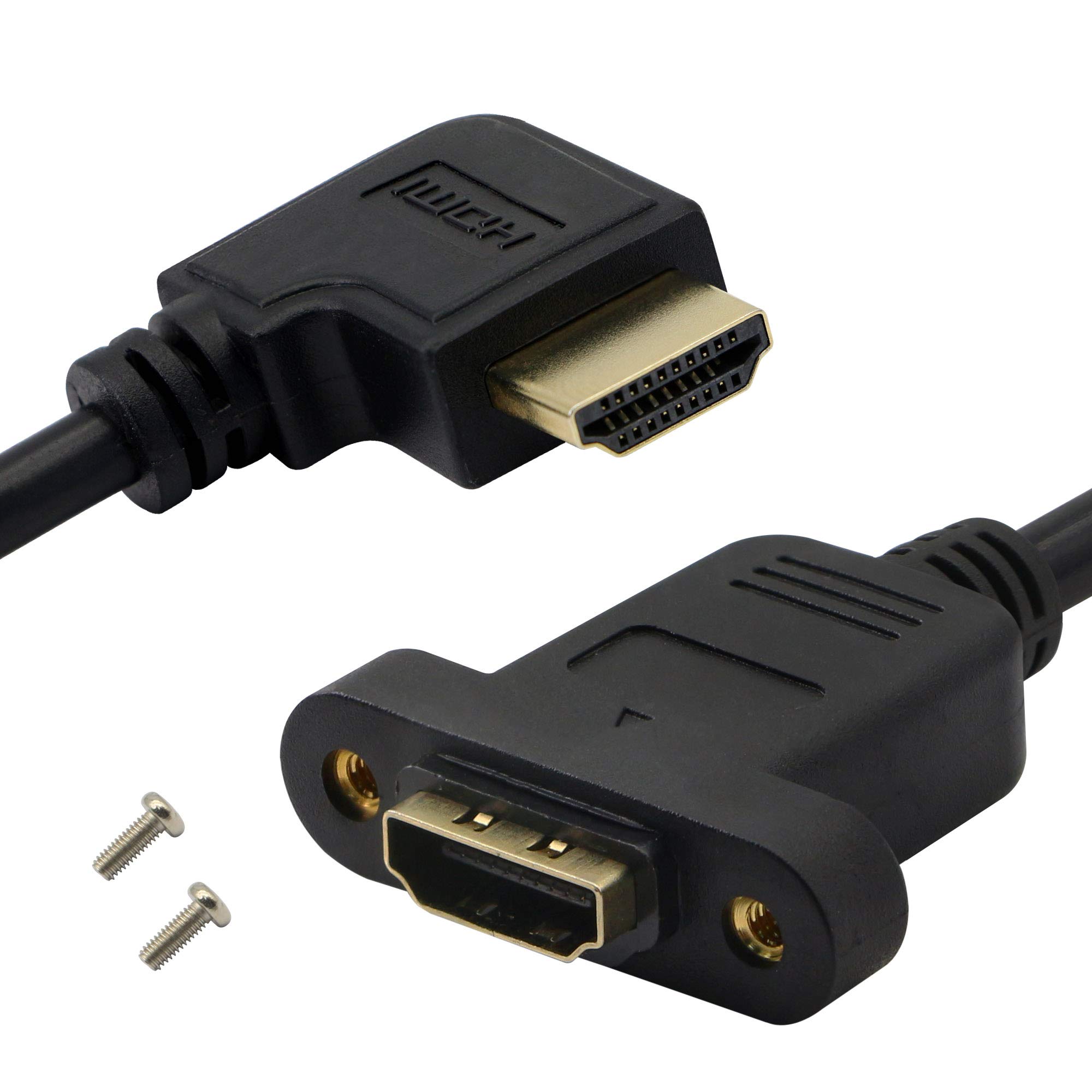 HDMI Panel Mount 90 Degree Extension Cable,HDMI Femlae to 90 Degree Right Male Connector Wire, with Screw Hole Panel Mount,Support 4K 60hz 3D TV, Roku, Xbox360 eat. (Angle Right) 0.5m