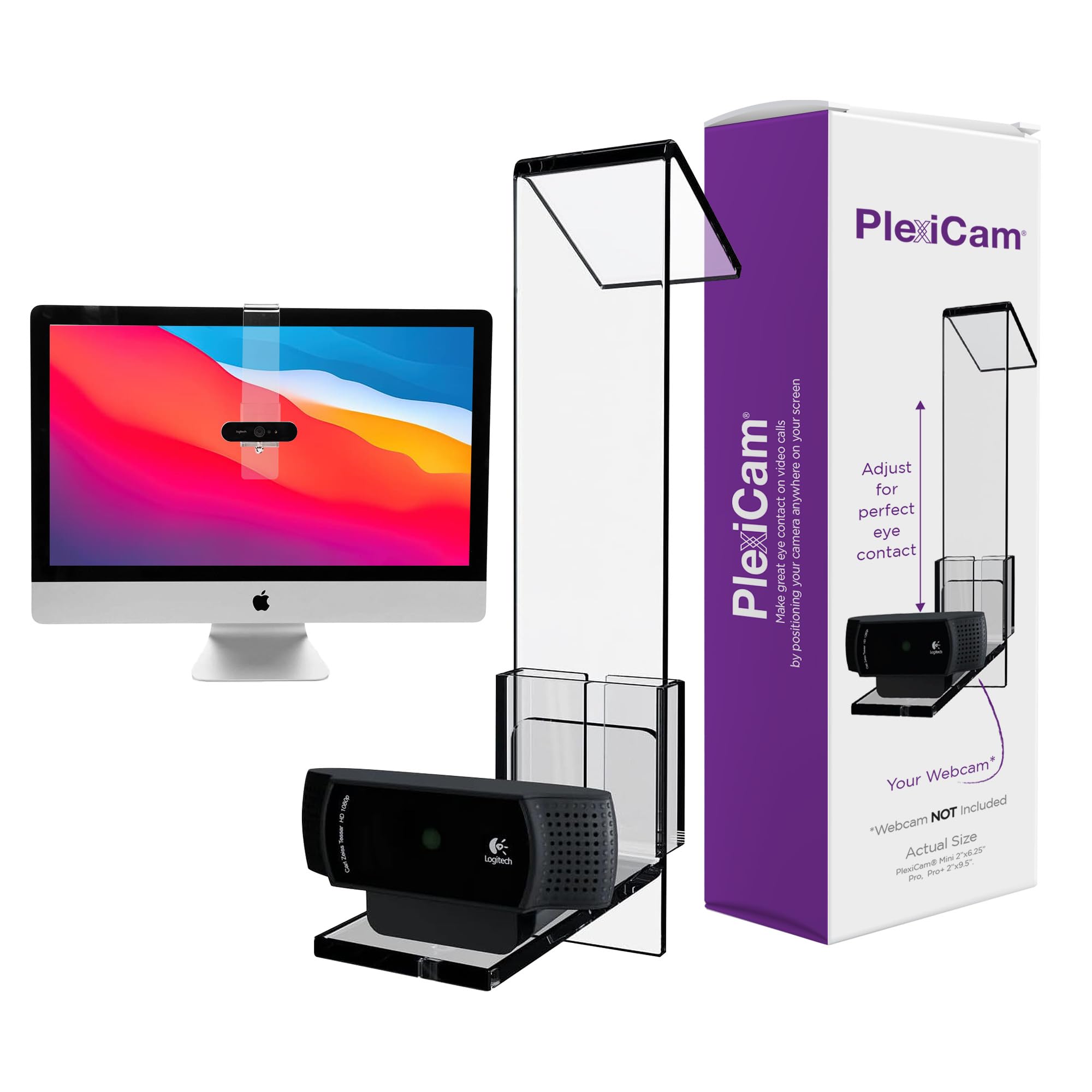 PlexiCam Pro - Center Screen Webcam Holder/Mount, Position Any Webcam, Anywhere, on Any Screen… (for Desktops), Transparent