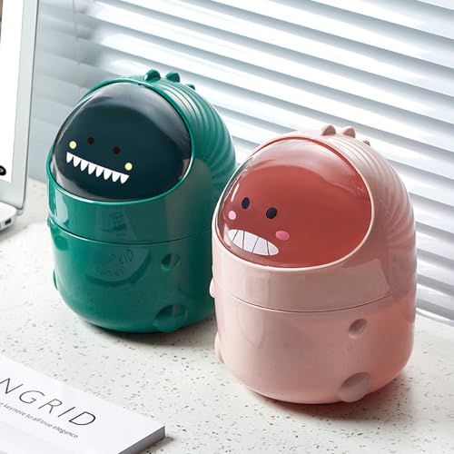 TIE-DailyNec Desktop Trash Can with 90 Trash Bags, Cute Creative Trash Can Plastic Storage bin, Waste Basket Garbage Can for Bathrooms Kitchens Offices Dressing Table (Pink)
