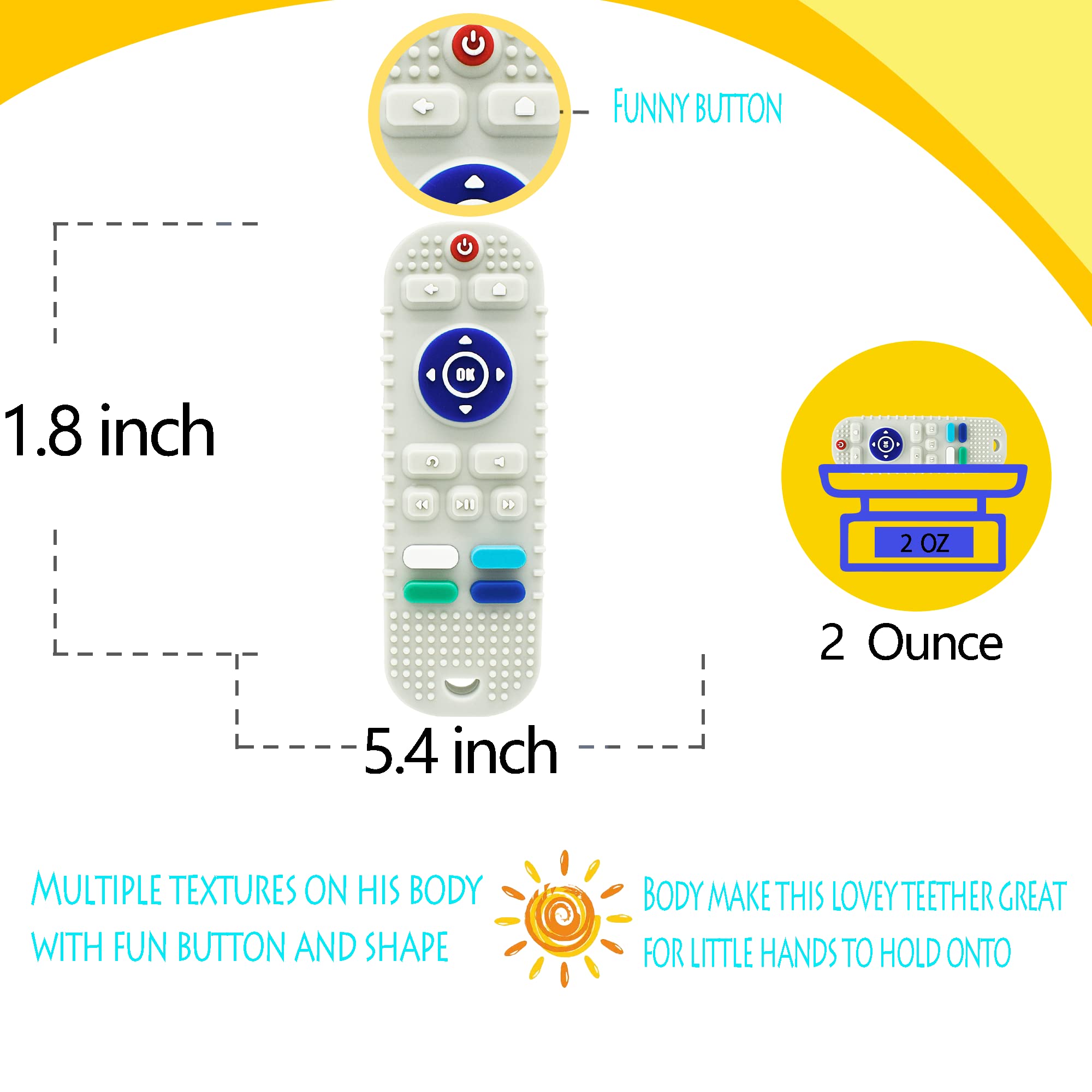 Remote Control Teether Toy for Babies 6 to 12 Months,Baby Teething Toys Tv Remote Shape with Pacifier Clip(White)