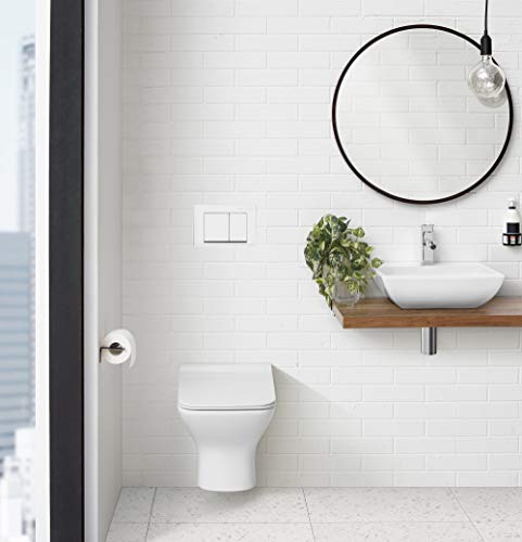 Swiss Madison Well Made Forever SM-WC424 Toilet Tank Carrier, For 2 x 4 Residential Studs, White & White SM-WC002W Wall Mount Dual Flush Actuator Plate with Square Push Buttons