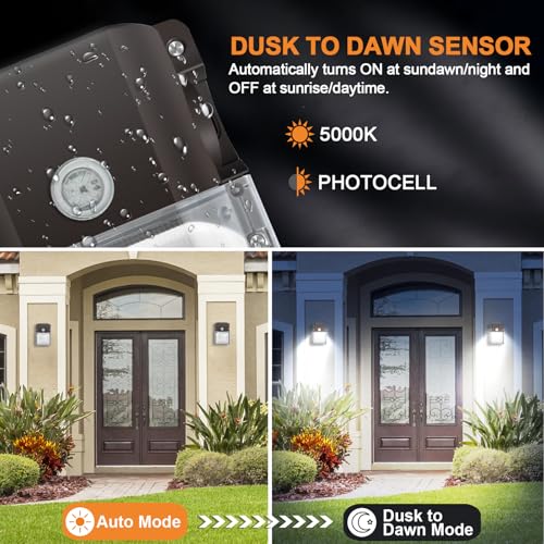 Run Bison 28W 3080LM LED Wall Pack Light with Dusk to Dawn Photocell, IP65 Waterproof Outdoor Security Flood Lighting for Garage Warehouse Garden 5000K-Daylight 2Pack