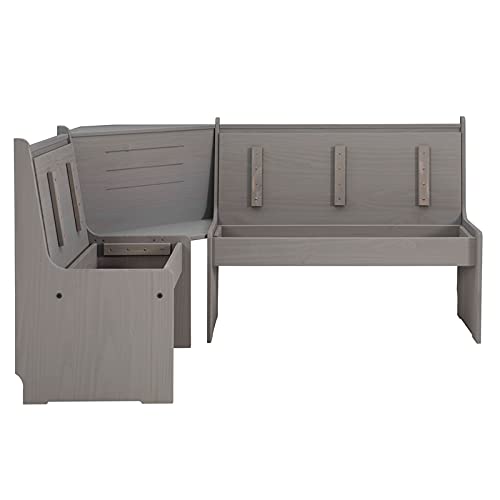 Riverbay Furniture Pine Wood Indoor 3 Piece Kitchen Corner Table Booth Bench Breakfast Dining Nook Set Dining Nook Set in Gray